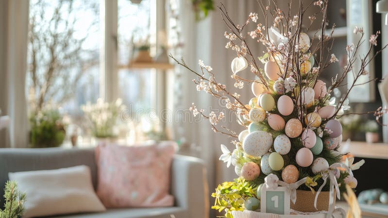 Easter-themed Decoration Features Pastel-colored Eggs Arranged on a ...