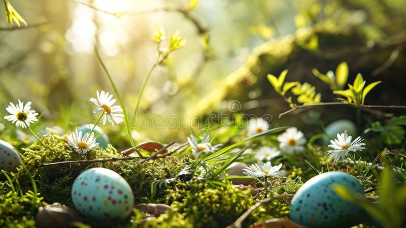 Easter-themed Elements. the Lush Greenery, Blossoming Flowers, and ...