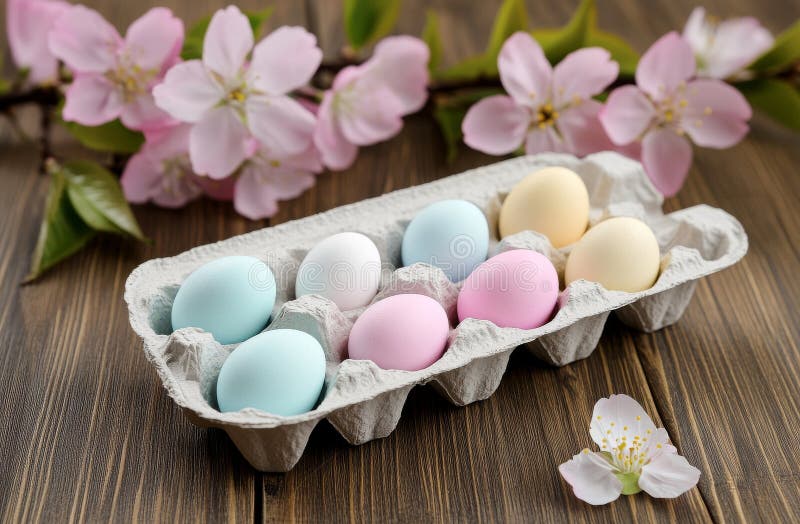 Easter-themed Greeting Card Background: Colored Eggs and Spring Flowers ...