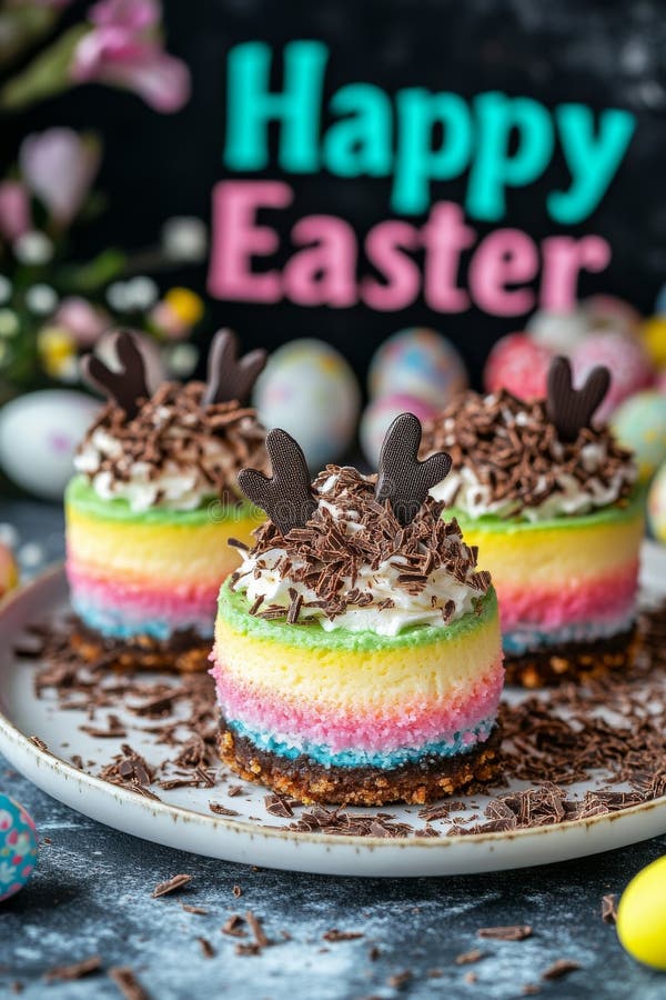 Easter-themed Mini Cheesecakes Garnished with Whipped Cream and Candy ...