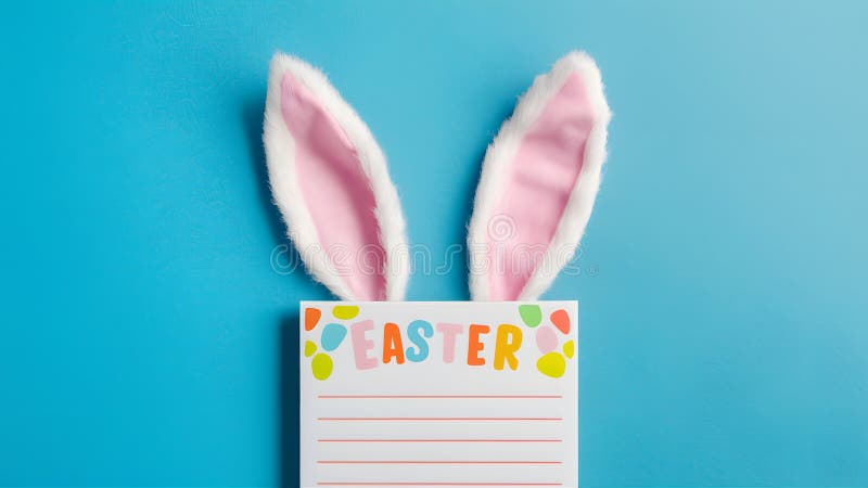 Easter Themed Notepad with Rabbit Ears on Blue Background, Top View ...