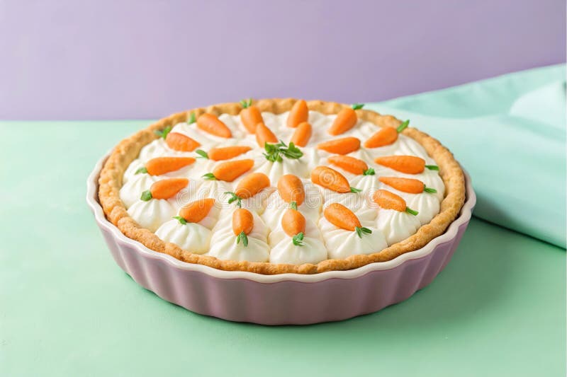 An Easter-Themed Pastel Pie Dish with a Carrot Top Stock Illustration ...