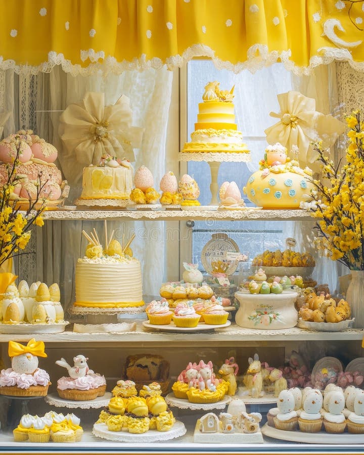 Bakery Easter Window Display with Yellow and White Colors Stock ...