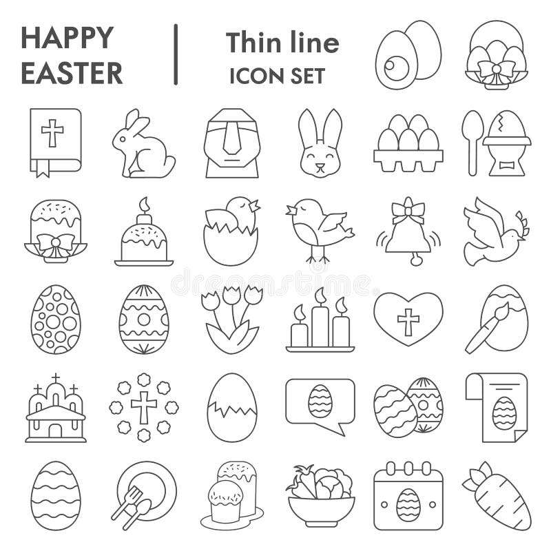 Easter Thin Line Icon Set, Spring Holiday Symbols Collection, Vector ...