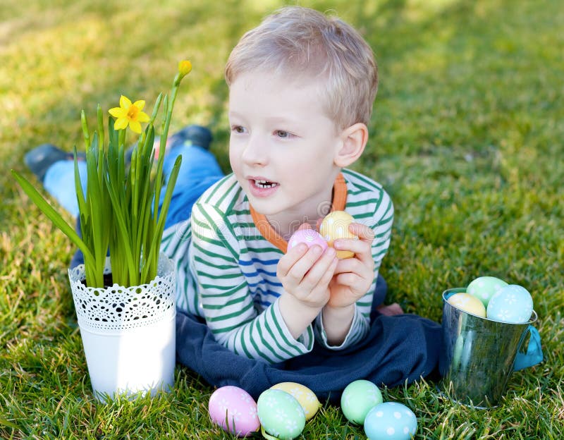 Kid at easter time stock image. Image of grass, nature - 65198151