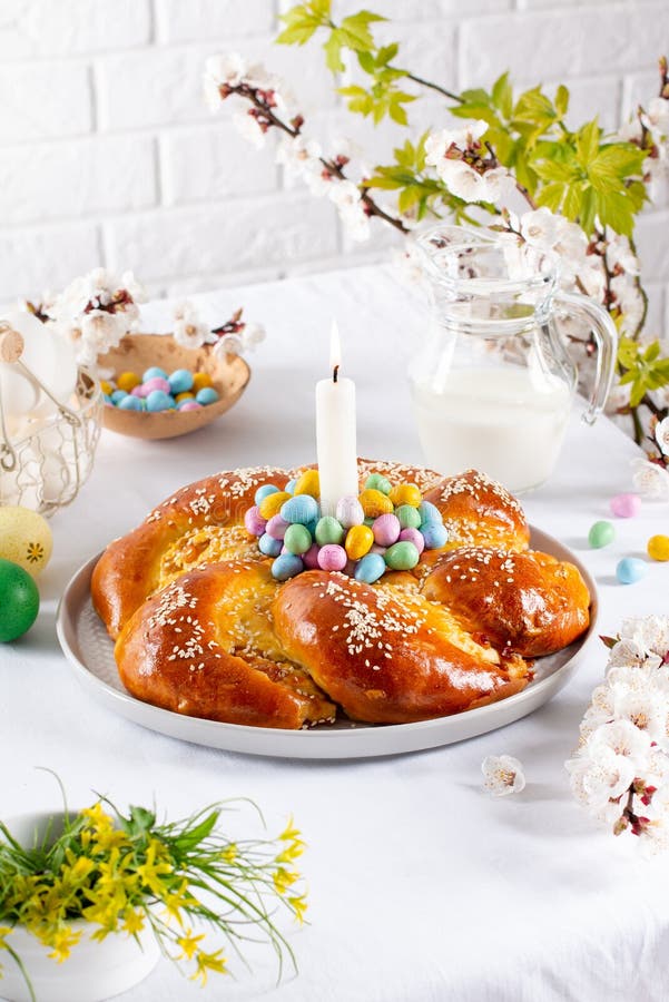 Easter Traditional Bread and Eggs on a Table. Happy Easter Stock Image ...