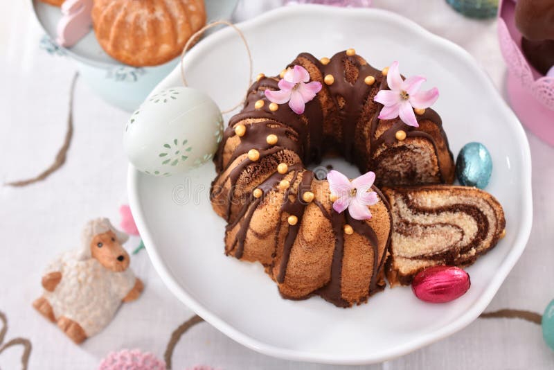 Closeup of Easter Traditional Marble Ring Cake on Festive Table Stock ...