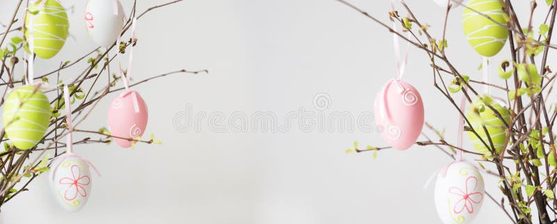 Easter Tree Branches with Colorful Eggs As Frame Stock Image - Image of ...
