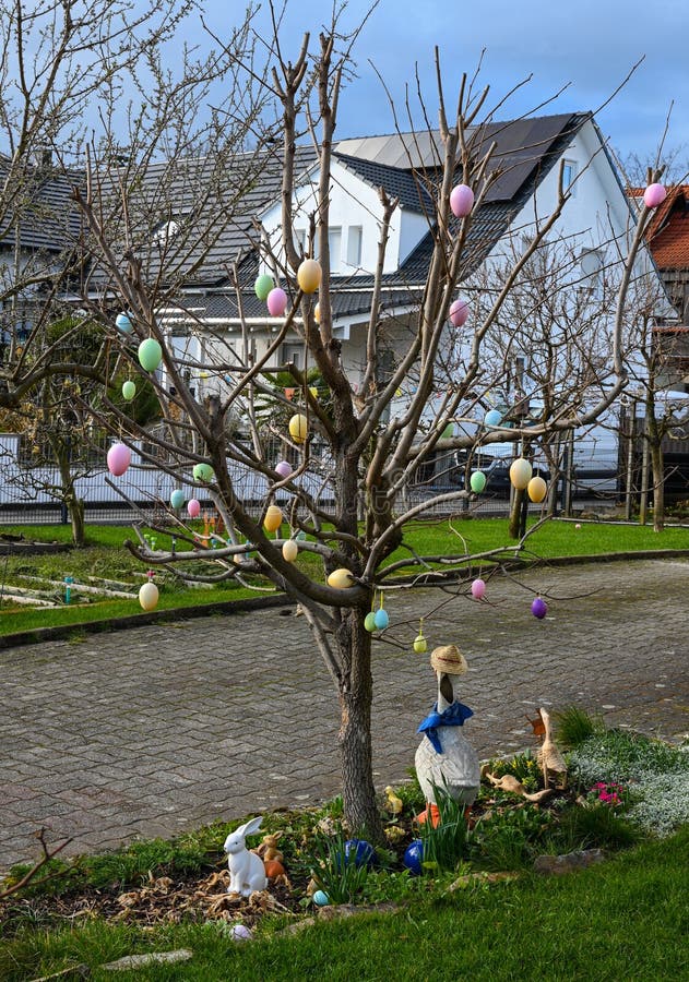 Easter tree in the garden stock image. Image of objects - 89767147
