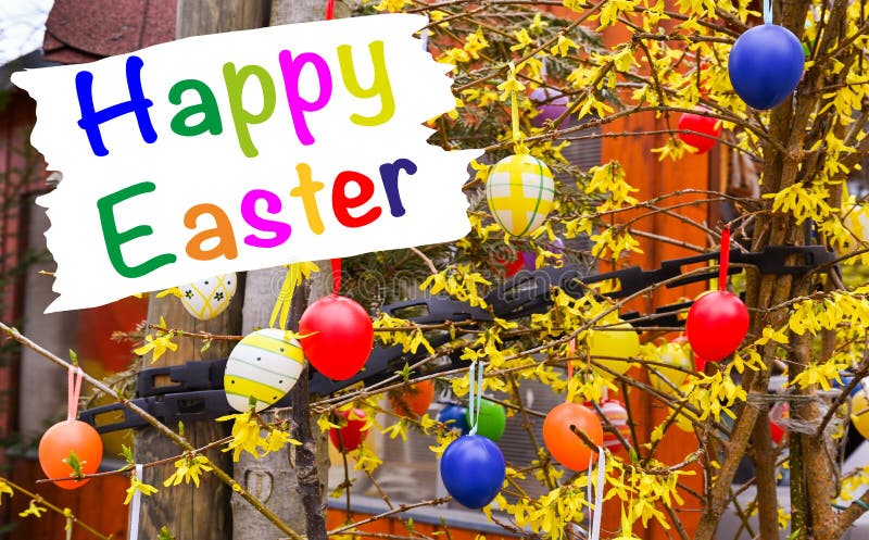 Easter Tree Decorated with Colorful Easter Eggs . Germany Stock Image ...