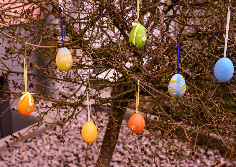 Easter tree in the garden stock image. Image of objects - 89767147