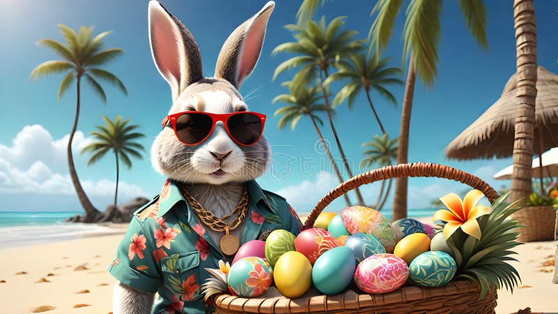 Easter Trendy Bunny Donning Aviator Style Sunglasses Lounging On A