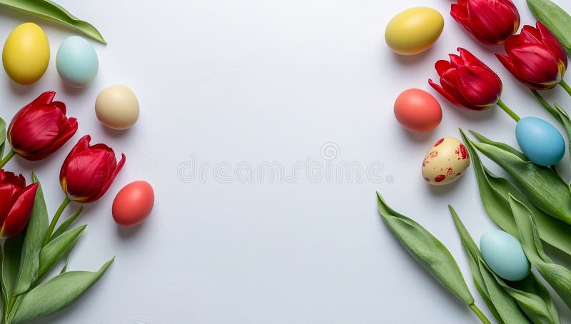 Easter Tulips and Eggs Minimalist Banner Stock Illustration ...