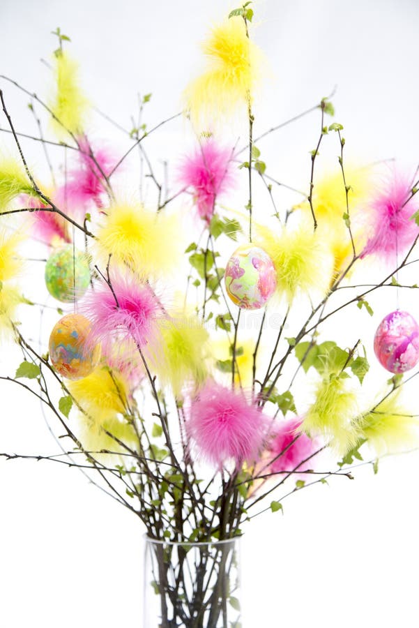 Easter Twigs with Coloured Feathers Stock Image - Image of green ...