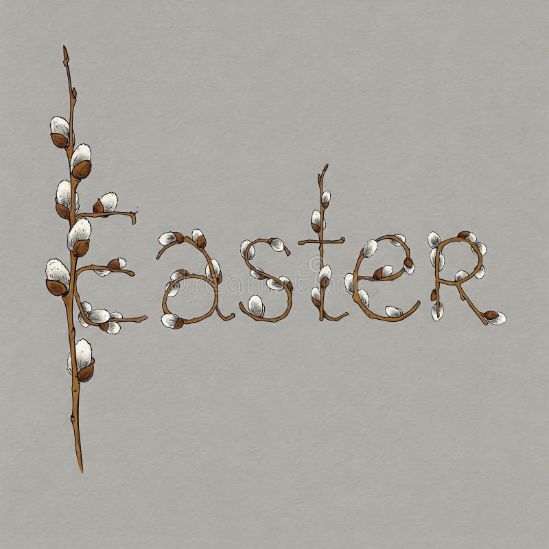 Easter Typography with Willow Twigs Stock Illustration - Illustration ...