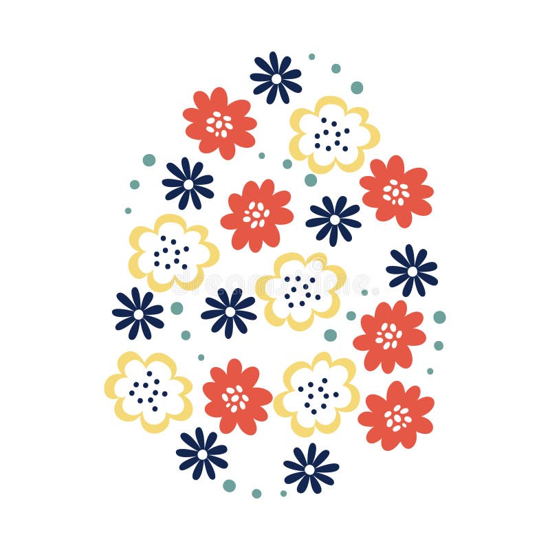 Easter Vector Egg with Red and Yellow Flowers Stock Vector ...