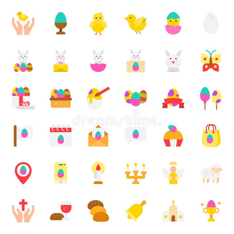 Easter Vector Illustration Icon Set, Flat Style Stock Vector - Illustration of celebrating ...