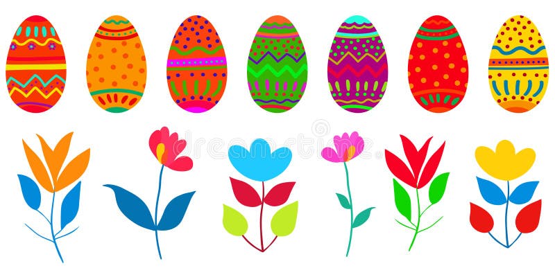 Easter Vector Objects Bright Eggs and Spring Abstract Flowers Decor Textile Design Stock ...
