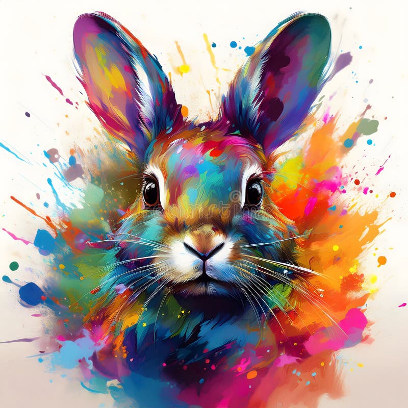Easter Vibrantly Abstract Rabbit with Colorful Splash Effects. Ai ...