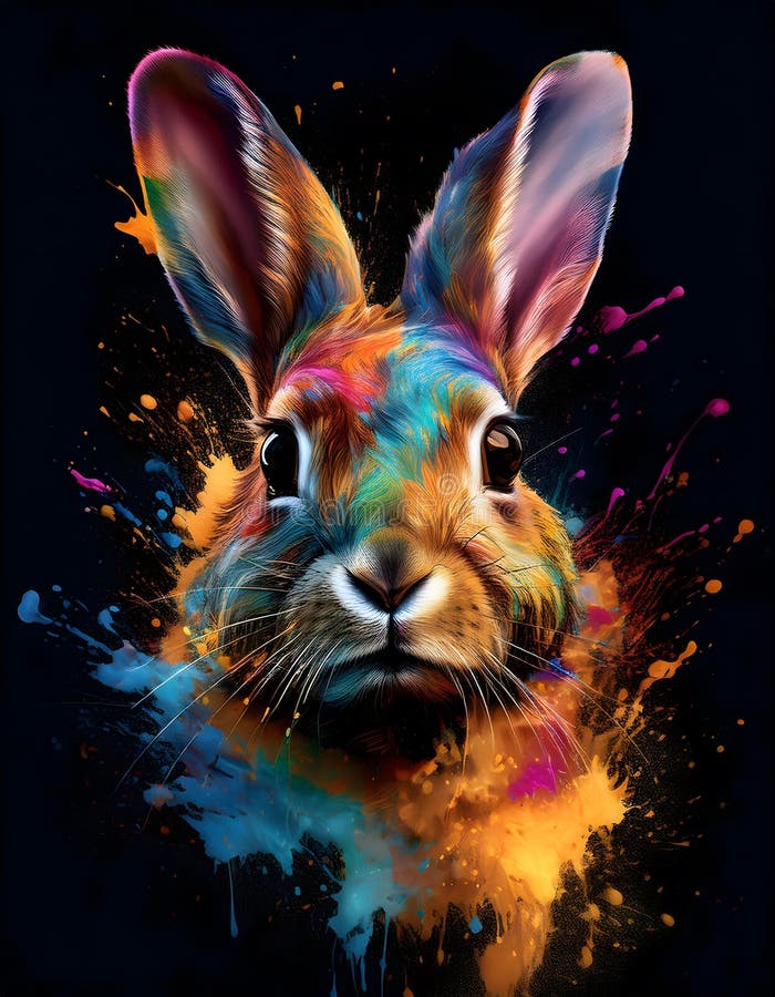 Easter Vibrantly Abstract Rabbit with Colorful Splash Effects. Ai ...