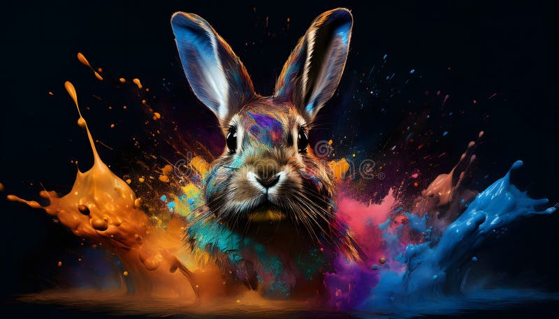 Easter Vibrantly Abstract Rabbit with Colorful Splash Effects. Ai ...