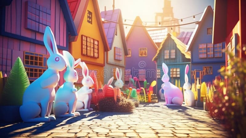 Easter Village Ai Generated Stock Illustration - Illustration of animal ...