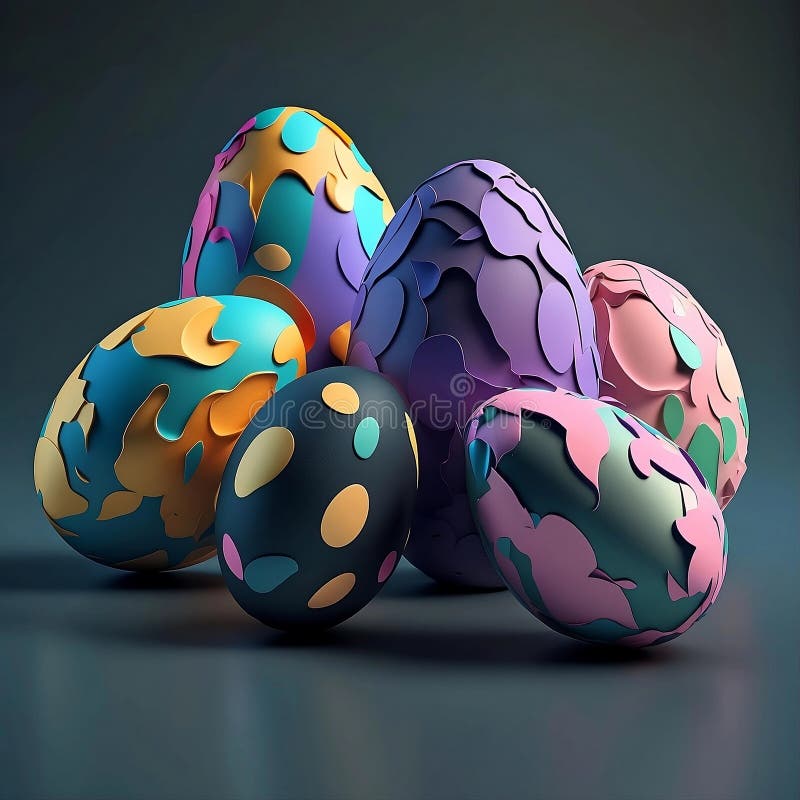 Easter Voluminous, Vividly Colored, and Intricately Painted 3D Eggs Generated by Artificial ...