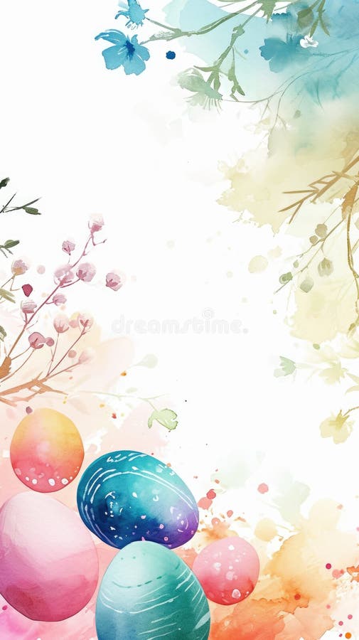 Easter Watercolor Wonderland: Pastel Eggs and Blossoms Vertical Border ...