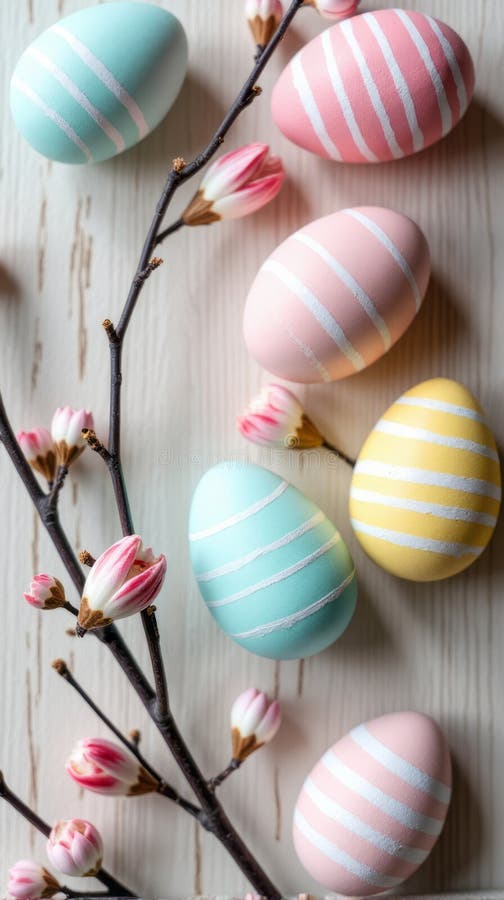 Easter Whimsy: Pastel Eggs and Twigs on Rustic Wood (Generated Using AI ...
