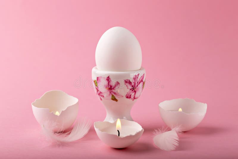 Egg in Stand, Candles are Burning Around Stock Image - Image of holiday ...
