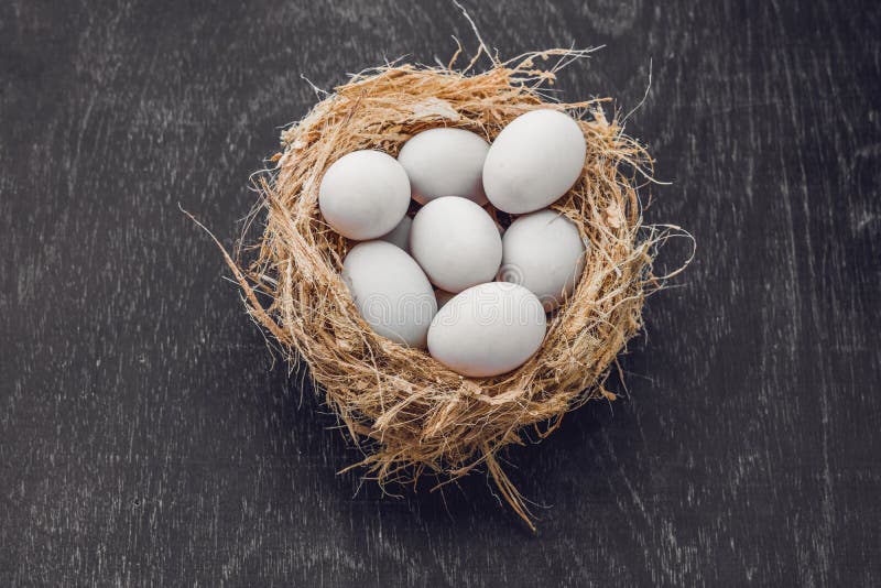 Easter White Eggs in the Nest. Easter Concept Stock Photo - Image of ...