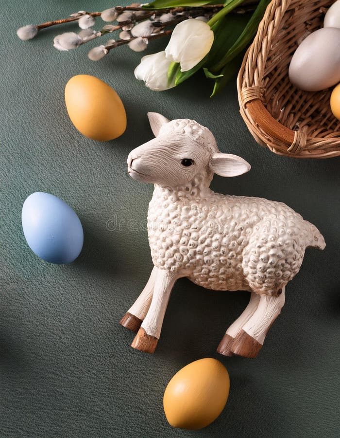 Easter White Lamb with Colorful Eggs Stock Illustration - Illustration ...