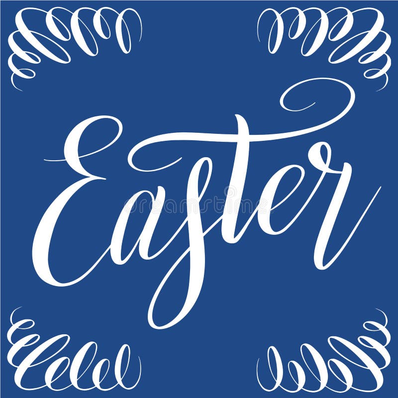 Easter. White Script Lettering on Blue Background. Stock Vector ...