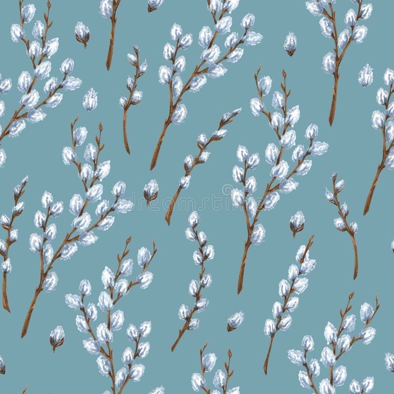 Easter Willow Seamless Pattern. Watercolor Spring Background for Design ...