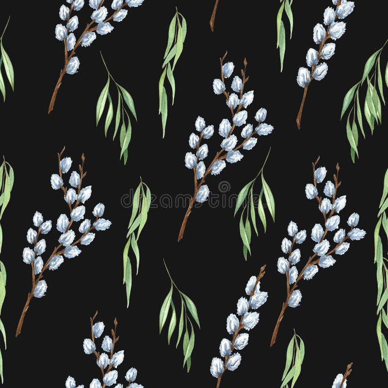 Easter Willow Seamless Pattern. Watercolor Spring Background for Design ...