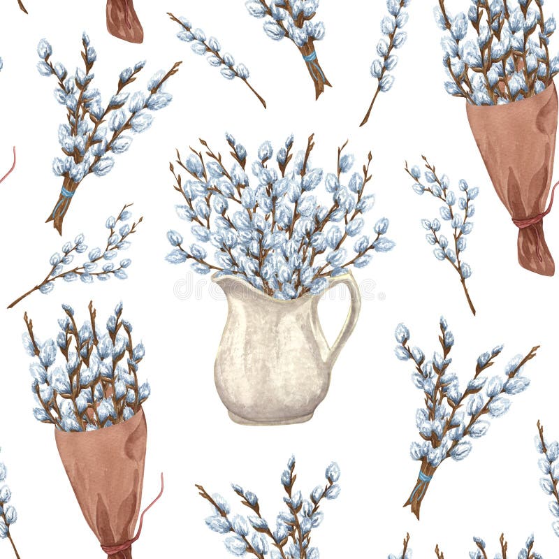 Willow Seamless Pattern.Pattern with Willow Twigs Stock Illustration ...