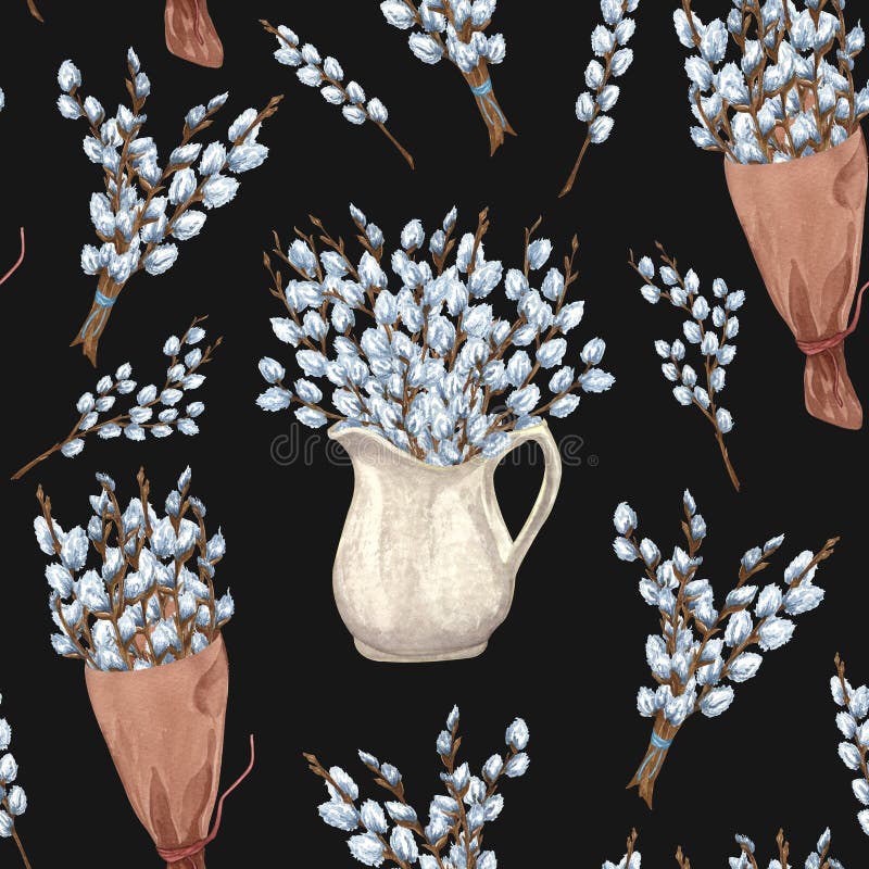 Willow Seamless Pattern.Pattern with Willow Twigs Stock Illustration ...