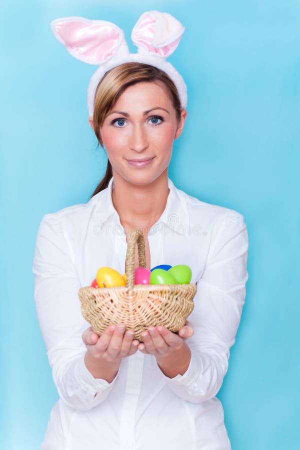 Easter woman stock image. Image of pink, bunny, people - 23391665