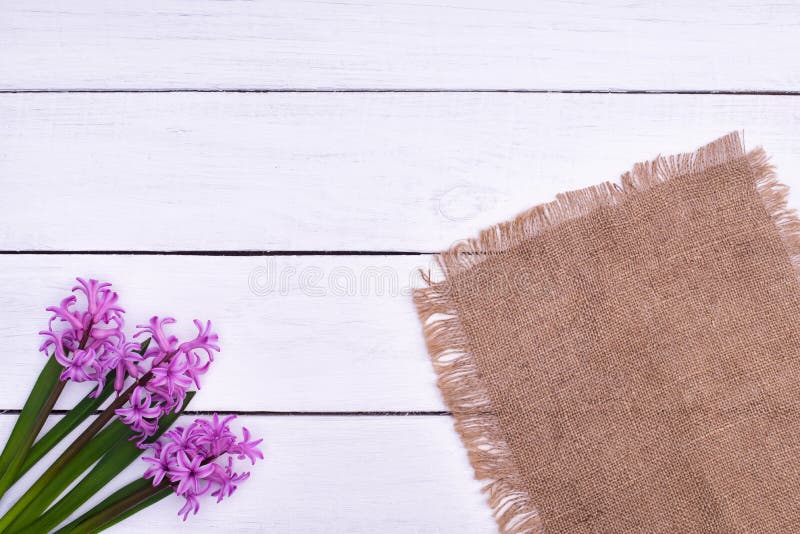 Easter Wooden Table Decorated with Flowers, Top View Stock Image ...