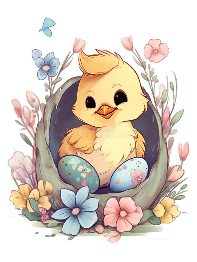 Easter yellow cute chick stock illustration. Illustration of produce ...