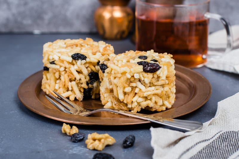 Eastern or Asian Sweets Chak-chak with Honey, Raisins and Walnut on ...