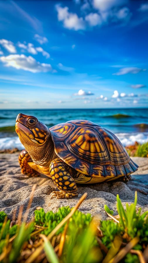 Eastern Box Turtle Sits Ocean Stock Illustration - Illustration of ...