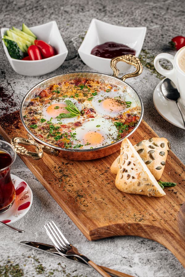 Eastern Breakfast Set with Shakshuka and Toppings Stock Photo - Image ...
