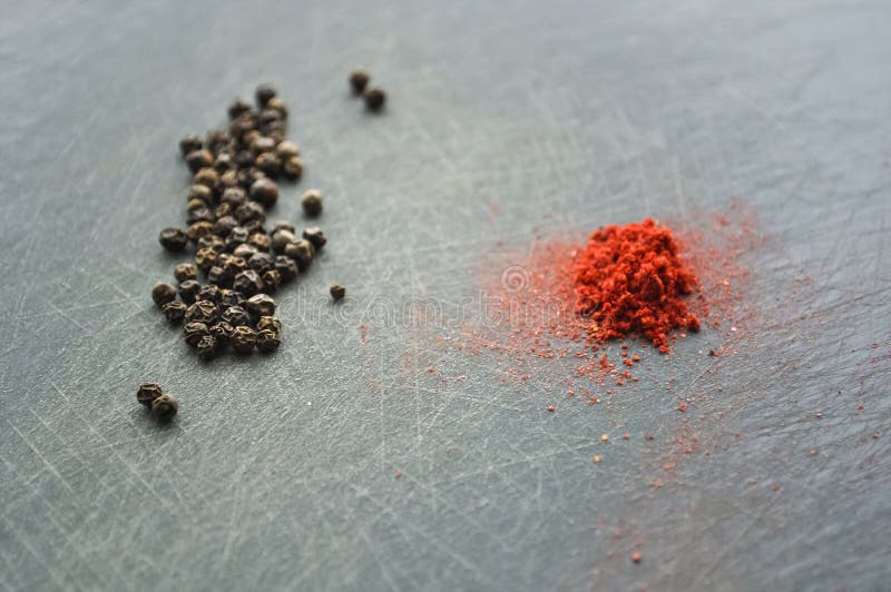 Eastern Condiments Scattered on a Table at Home. Turmeric and Pe Stock ...