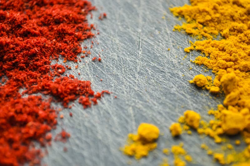 Eastern Condiments Scattered on a Table at Home. Turmeric and Pe Stock ...
