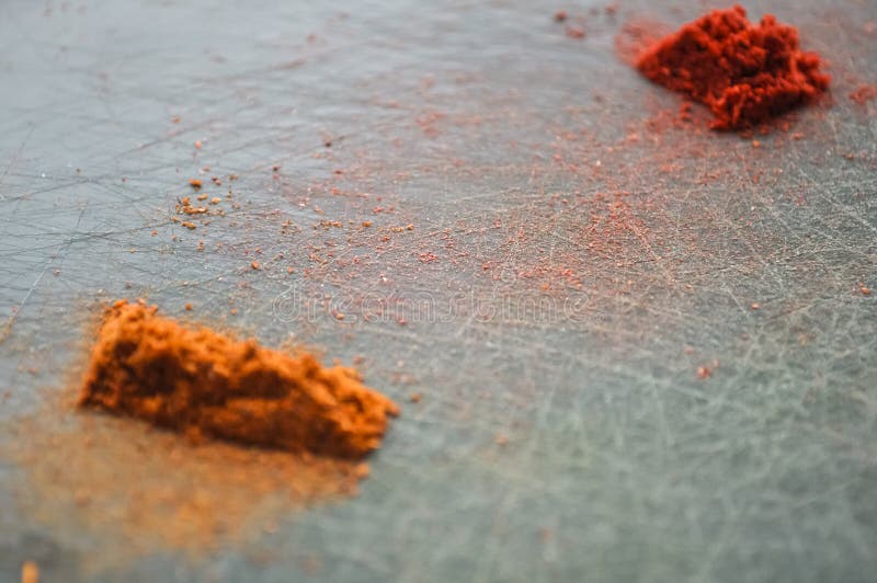 Eastern Condiments Scattered on a Table at Home. Turmeric and Pe Stock ...