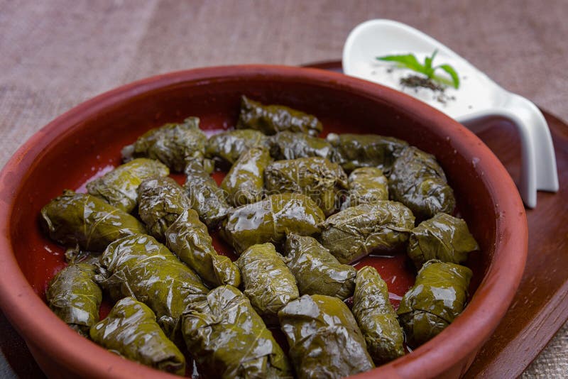 Eastern Dolma with Lamb, on Dark Dishes Stock Photo - Image of dish ...
