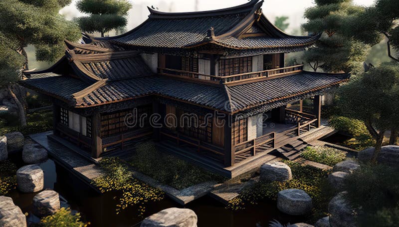 Eastern Elegance: an Inspiring Illustration of an Asian Style Building ...