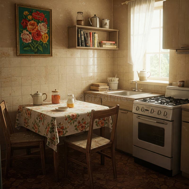 Eastern European Kitchen Interior in Natural Light Stock Illustration ...