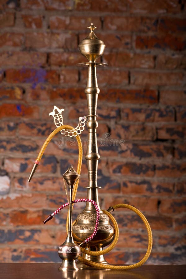 Eastern Hookahs on Wood Table Stock Photo - Image of narcotic, aroma ...
